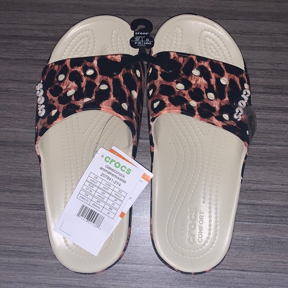 CROCS | Shoes | Crocs Nwt Leopard Cheetah Animal Print Slides | Poshmark